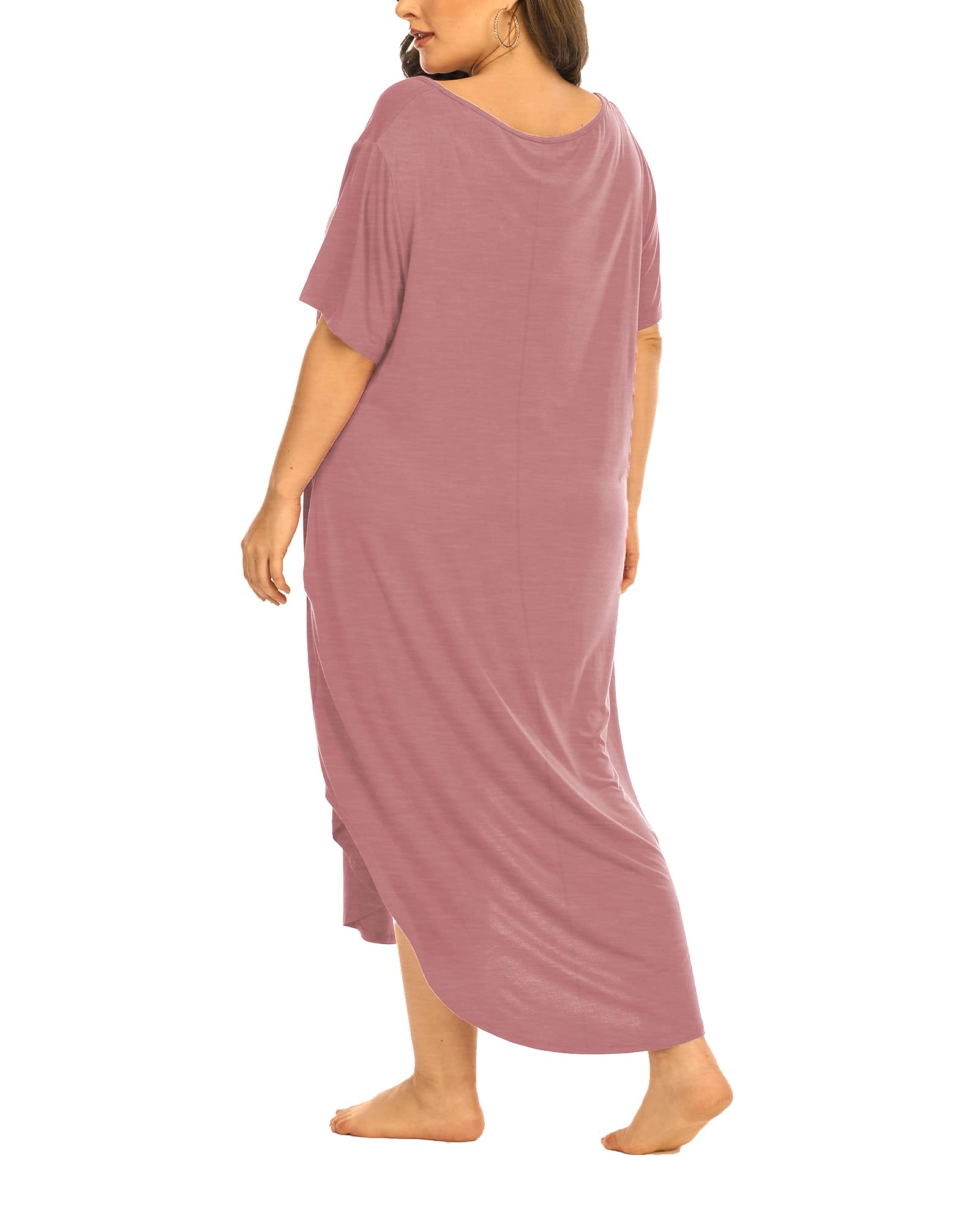 Womens Plus Size Nightgowns Sleepwear Short Sleeve Sleep Dress Maxi Night Gowns with Pockets 5X Pink