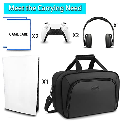 YOREPEK Carrying Case for PS5, Protective Travel Bag for PS 5 Console Controller, Large Capacity Storage Case Compatible with Playstation 5 Games Accessories Disk Digital Edition, Black
