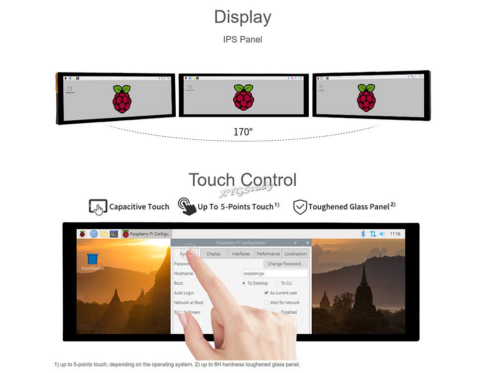 XYGStudy for Raspberry Pi 7.9 inch IPS Capacitive Touch Screen HDMI LCD Display Monitor 400×1280 Toughened Glass for Jetson Nano Raspberry Pi 4 3 Raspbian Ubuntu Kali WIN10 IoT Retropie Driver Free