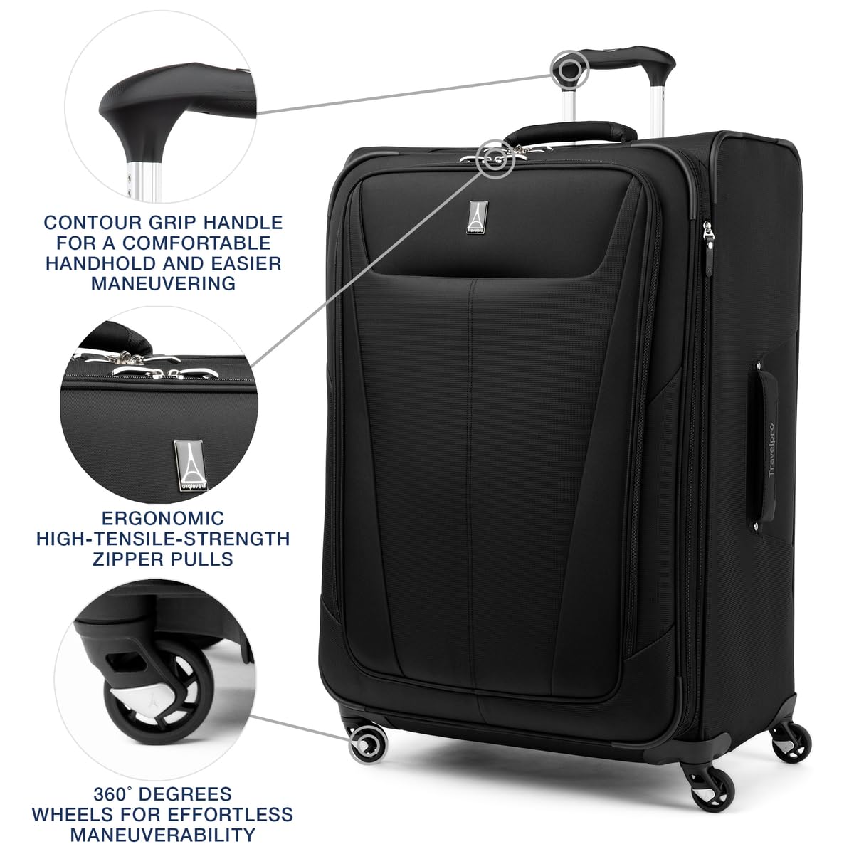 Travelpro Maxlite 5 Softside Expandable Checked Luggage with 4 Spinner Wheels, Lightweight Suitcase, Men and Women, Black, Checked Large 29-Inch