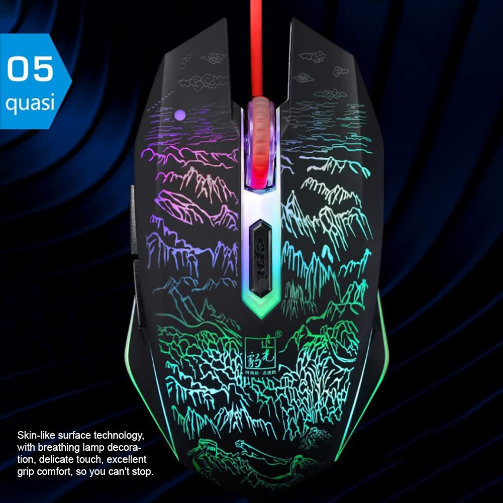 ZEROFEEL Wired Gaming Mouse with Backlit, USB Ergonomic Gamer Mouse, 3 Adjustable DPI, Luminous Computer Game Mice with 6 Programmable Buttons for Windows 7/8/XP/Vista Laptop, PC, laptops, MacBook