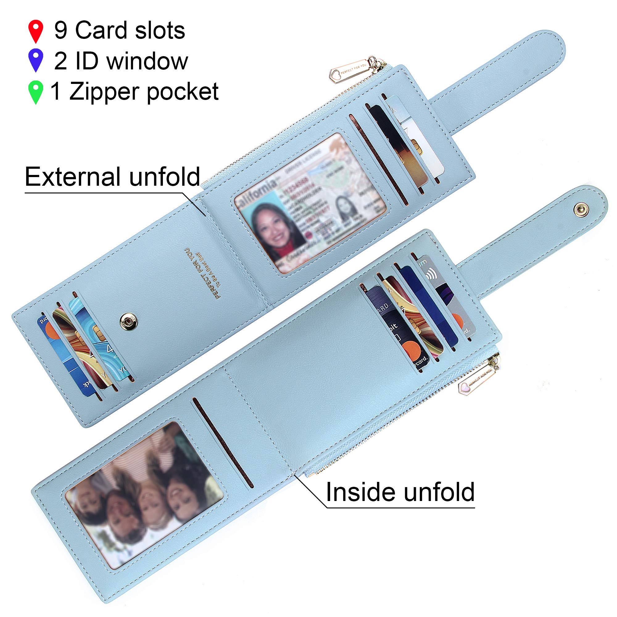 ZRTARY Slim Card Holder Wallets for Women RFID Bifold Card Case Money Organizer with Zipper Pocket