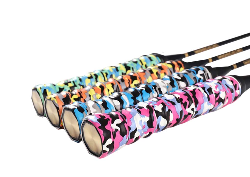 Tennis Badminton Racket Grip, Super Absorbent PU Anti Slip Racket Tennis Overgrips Soft Replacement Grip Tapes, 5 Pcs/ 8 Pcs (8 Pack, Camo Blue+Orange+Green+Pink)