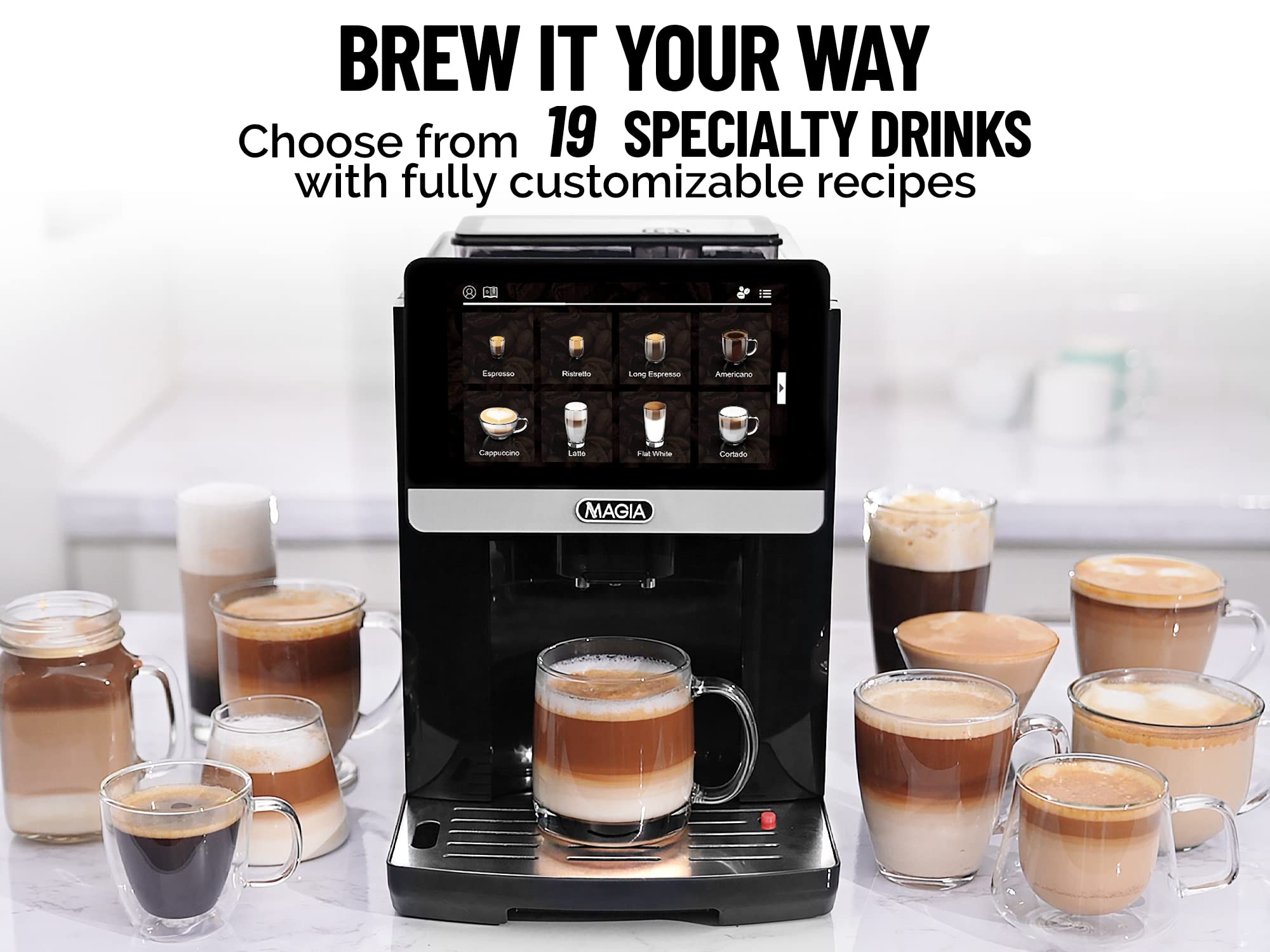 Zulay Magia Super Automatic Coffee Espresso Machine with Grinder, Easy To Use 7β Touch Screen and 1 Gallon Cold Brew Coffee Maker with EXTRA-THICK Glass Carafe & Stainless Steel Mesh Filter