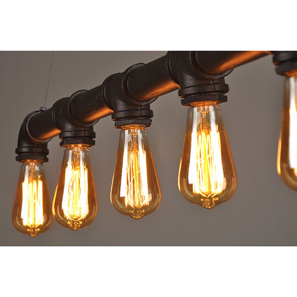 WINSOON Industria Steampunk Lamp Iron Pipe Ceiling Island Fixture Pendant Light Vintage Retro (Black)