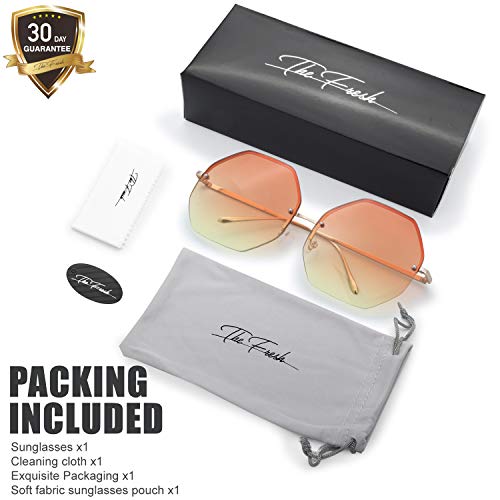 The Fresh Fashion Designer Huge Hexagon Metal frame Ocean Colored Lens Sunglasses Gift Box (Gold, Orange/Yellow)