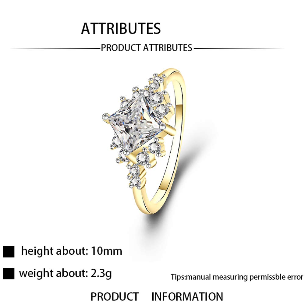 YAZILIND Statement Wedding Ring Gold Plated Square Cubic Zirconia Engagement Jewelry Gift Size 9