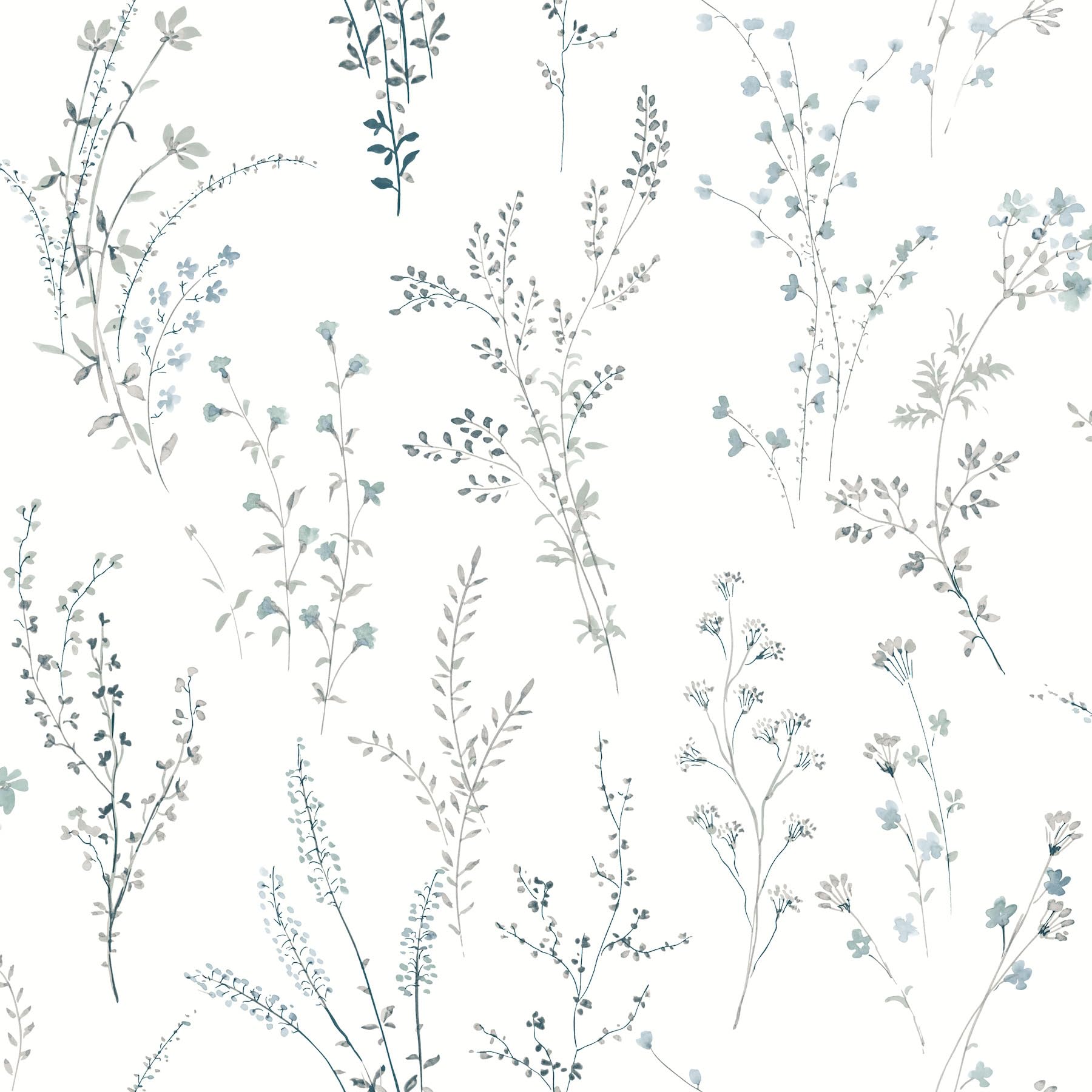 York Wallcoverings PSW1523RL Blue and Green Wildflower Sprigs Premium Peel and Stick Wallpaper