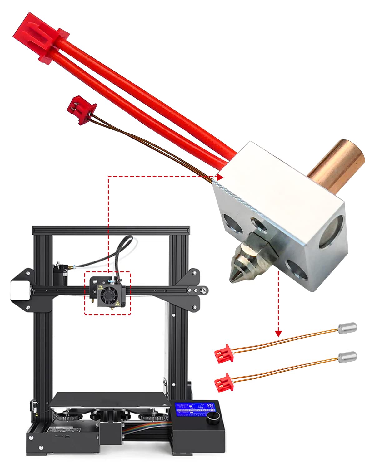 TIKSCIENCE Extruder Thermistor Temperature Sensor NTC 100K 3950 Fit for Sprite Extruder Pro FDM Ender 3 S1 CR10 Smart Pro Ender 3 SI Pro Sermoon V1 Pro 3D Printer, Red, 300℃