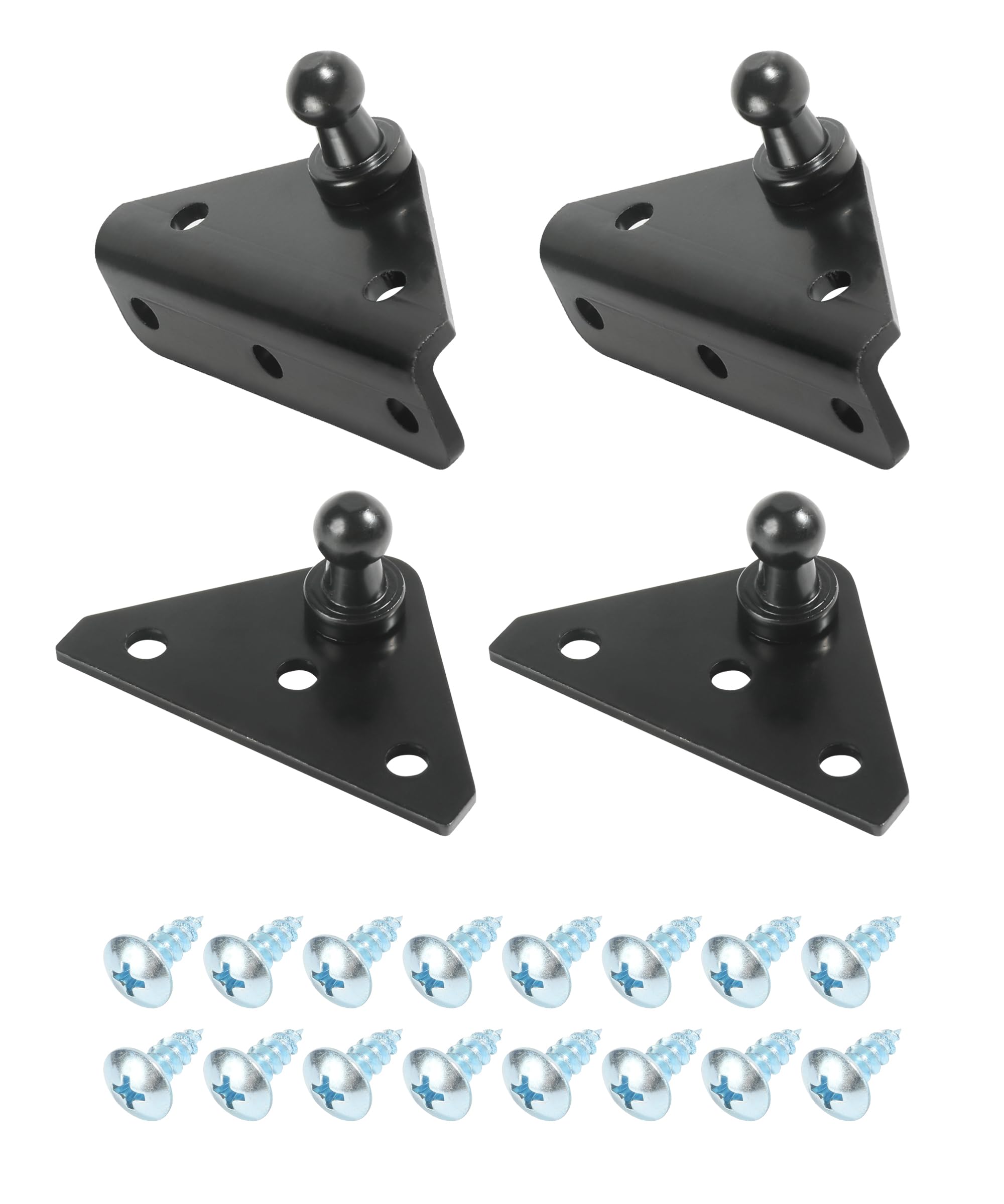 Zlirfy 4Pcs 10MM Ball Stud Mounting Brackets,Gas Spring Lift Strut Bracket Ball Stud,Car Accessories 2 Angled L-Type Mounts and 2 Flat-Type Mounts with 16 Screws,Mounting Bracket for Lift Support Prop