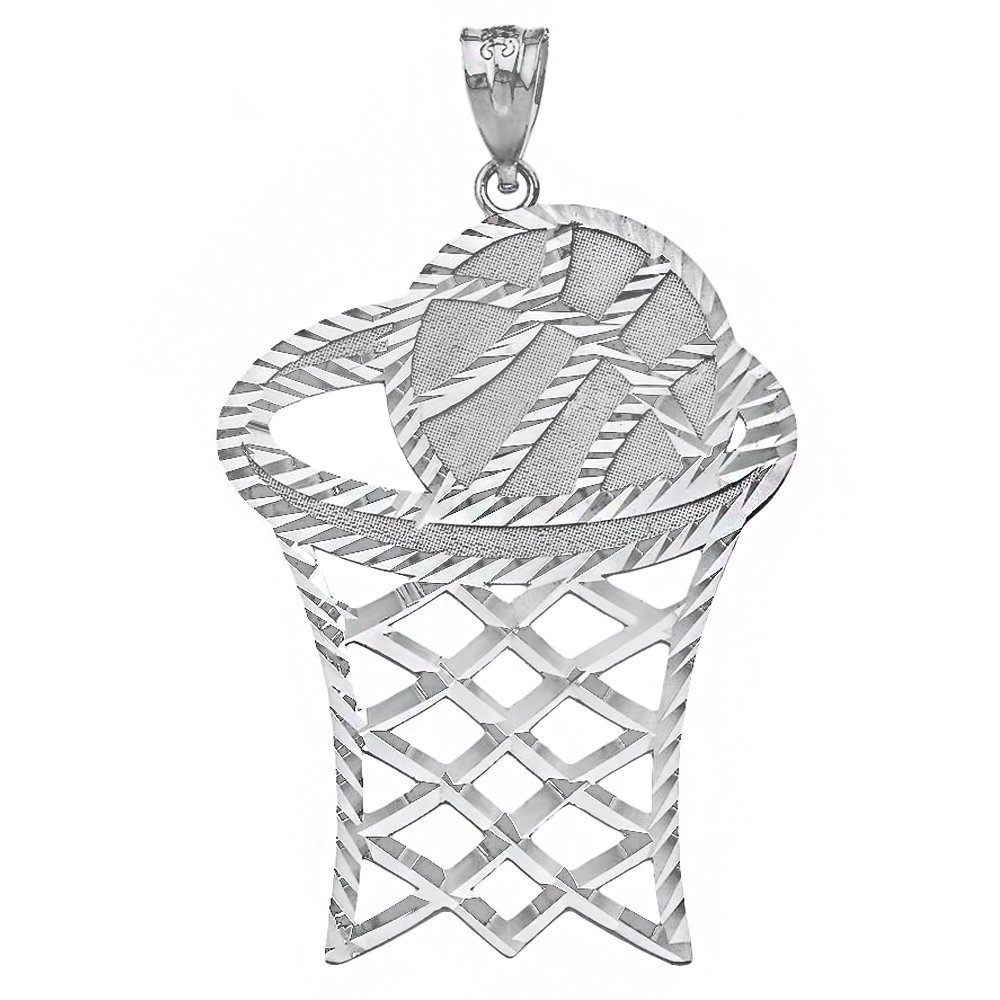 Textured 925 Sterling Silver Hoop and Basketball Pendant (1.80")