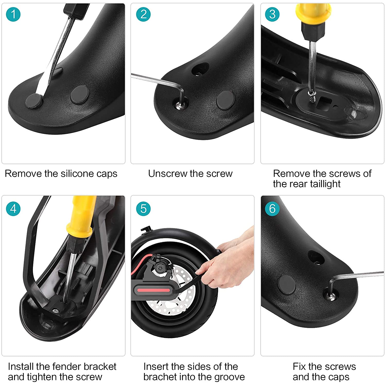 WELLSTRONG M365 Fender Mudguard Bracket Scooter Replacement Accessory Support Replacement for Xiaomi MIJIA M365 Pro Electric Scooter Rear Fender with Screws Scooter Caps and Silicone Cover