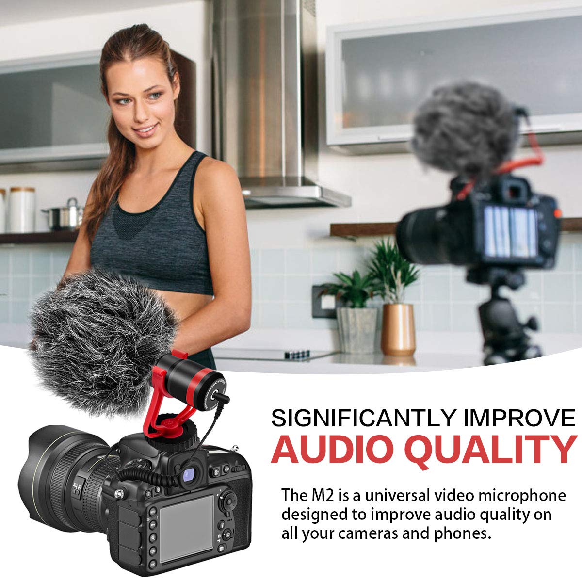 tikysky Video Microphone, Camera Microphone Phone Mic for Smartphone iPhone DSLR Compatible with Nikon Sony Fuji