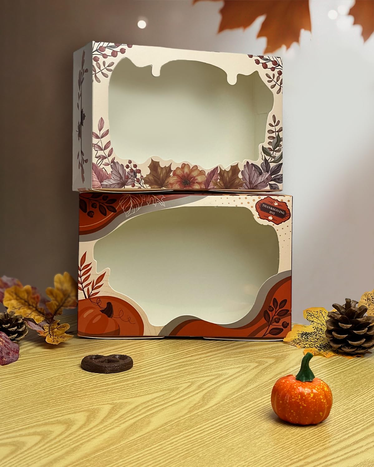 Thanksgiving Bakery Boxes with Window 9x6x2.5 inches Pastry Boxes Mini Cookie Boxes for Festival Bakerys Thick & Sturdy (24 Packs)