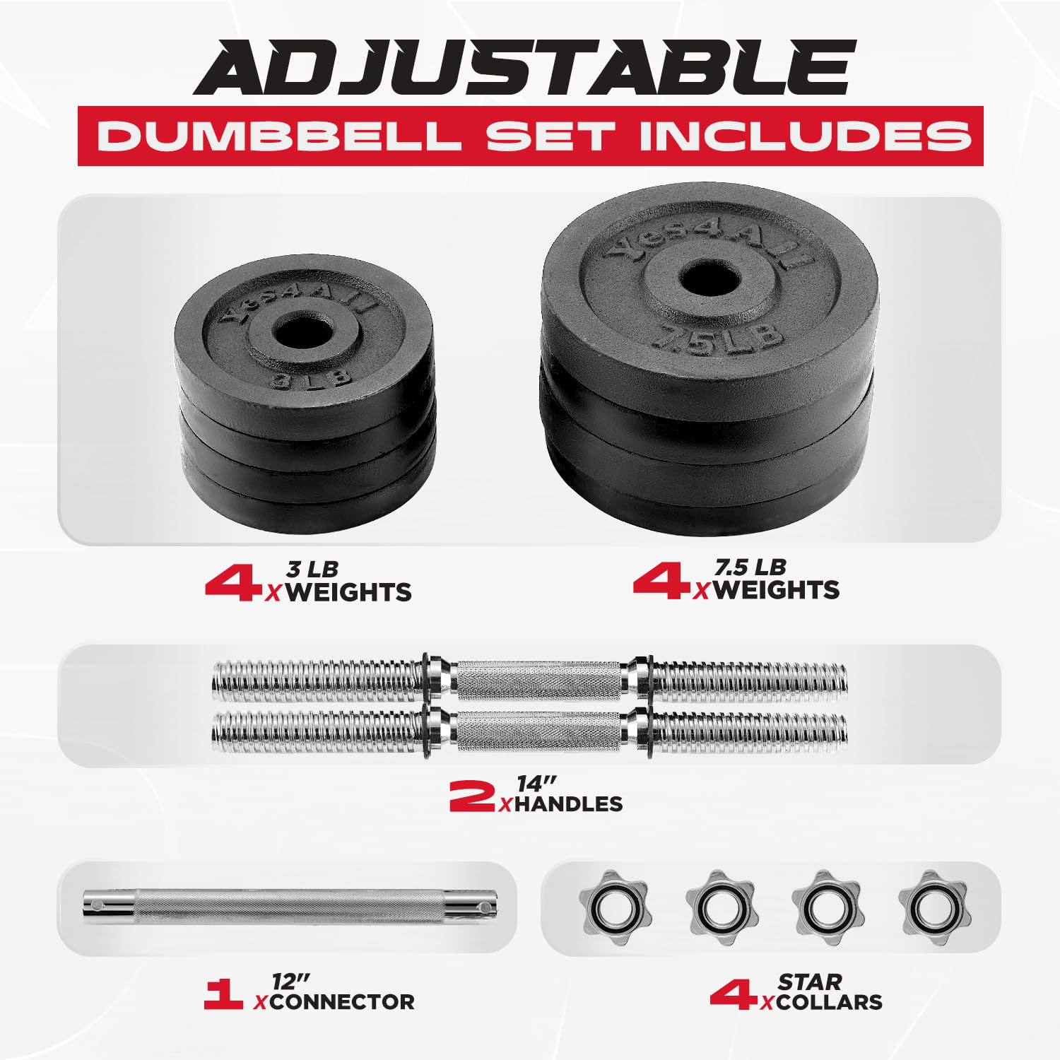 Yes4All Adjustable Dumbbells with Dumbbell Bar Connector β 50 lb Dumbbell Weights (25 lb x 2), C2. Black - 50lb (25lb x 2) + Connector