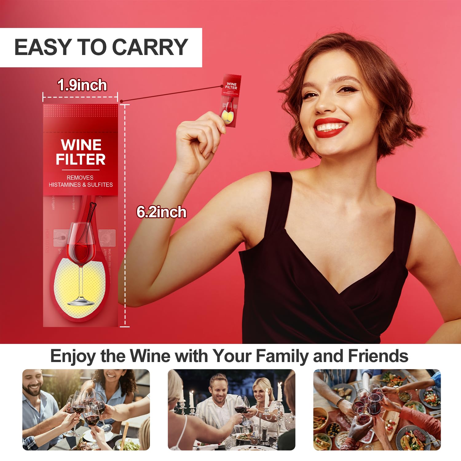Wine Wand Wine Filters Histamine & Sulfite Remover, the Wand Wine Purifier, Wine Wands Filters - Pack of 8