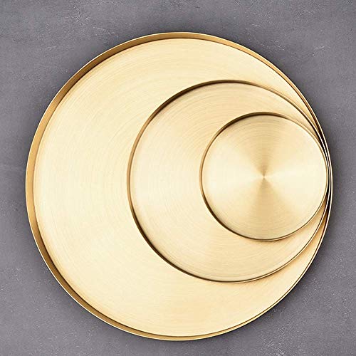 ZODIFEVI Gold Round Trays, 12 Inch Large Round Gold Serving Tray, Gold Tray Decorative, Gold Serving Tray, Decorative Tray for Jewelry, Makeup, Candle, Toiletry, Kitchen Tableware, Bar, Cafe (Large)