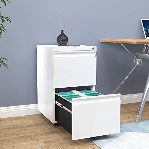 YITAHOME 2-Drawer Vertical File Cabinet with Lock, 20β Deep Mobile Metal Filing Cabinet for Legal/Letter Size, 20β Height Pre-Built Office Storage File Cabinet Except Wheels Under Desk - White