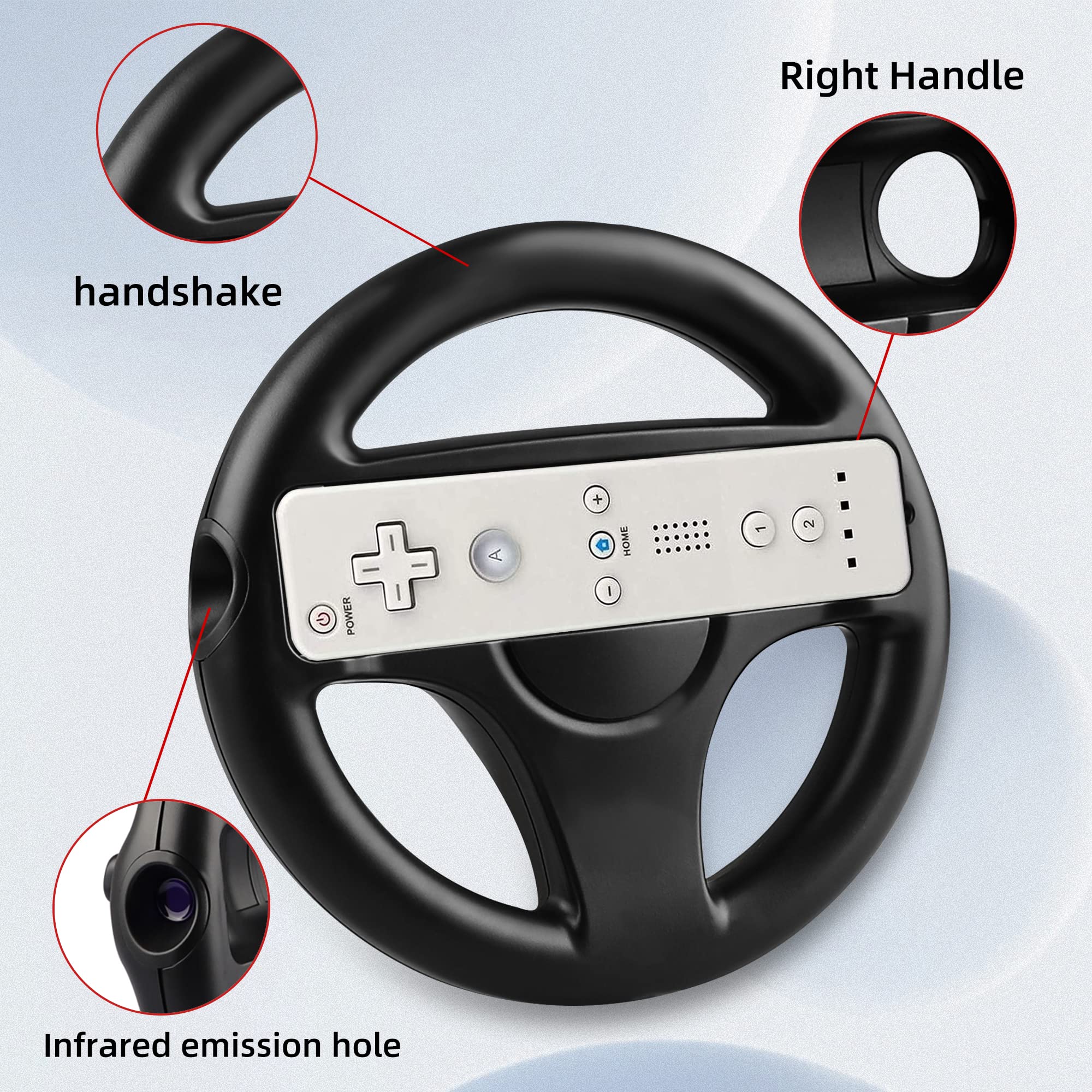 Xahpower Steering Wheel for Nintendo Wii and Wii U Remote Controller, 2 Pack Racing Wheels Games Accessories for Mario Kart (Black)