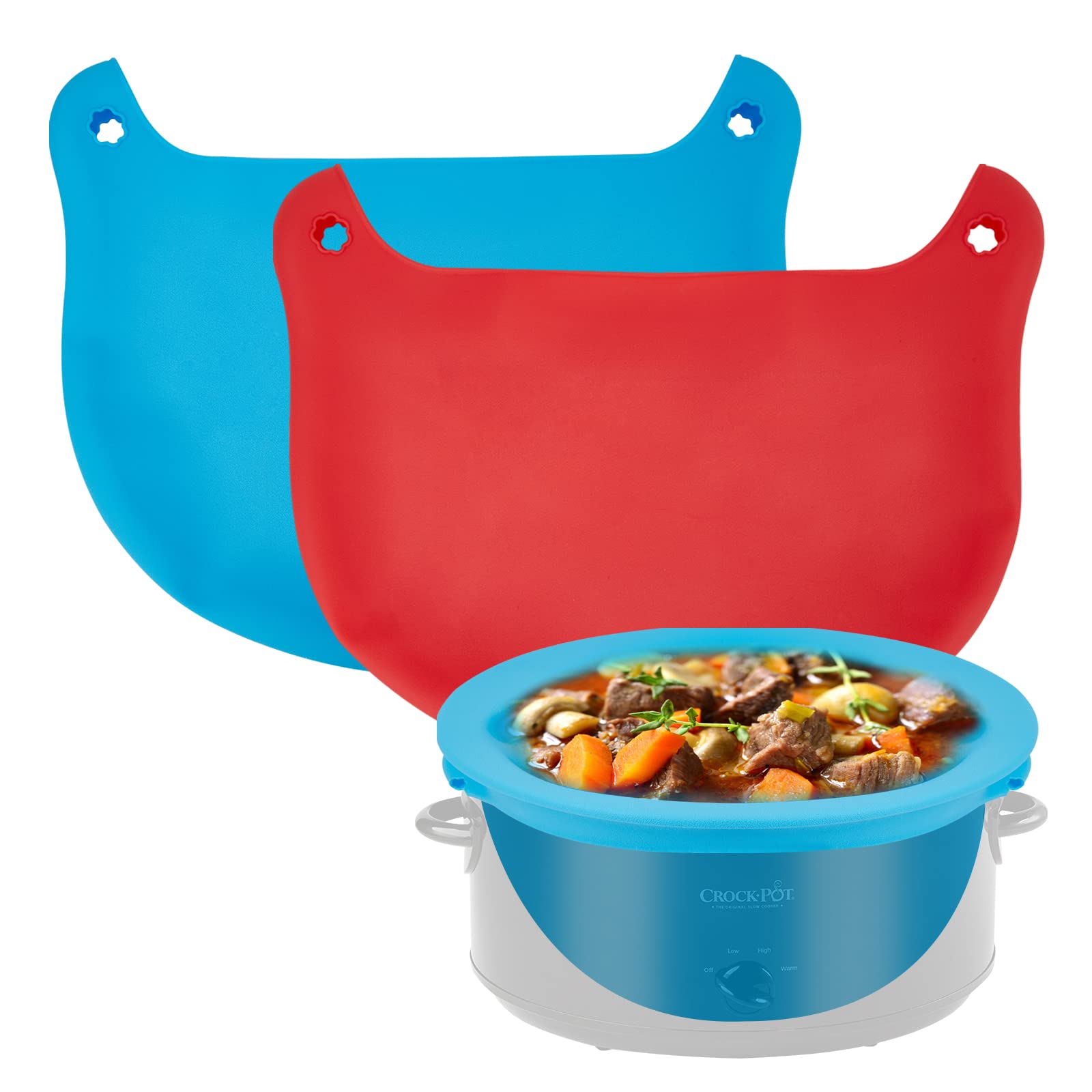 WAPSAT 2 Pack Silicone Slow Cooker Liners Fits for 7-8 QT Crockpot, Reusable Silicone Slow Cooker Liners, Safe Silicone Crockpot Liners (1pc Blue + 1pc Red)
