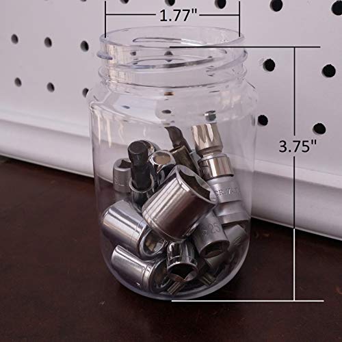 Tall Pegboard Accessories Organizer Storage Jars - Large Size 2" x 4" - Crush & Impact Resistant Plastic Pegboard Jars - Peg Board Attachments for Craft, Sewing & Garage Storage - Set of 6 (Dark Blue)