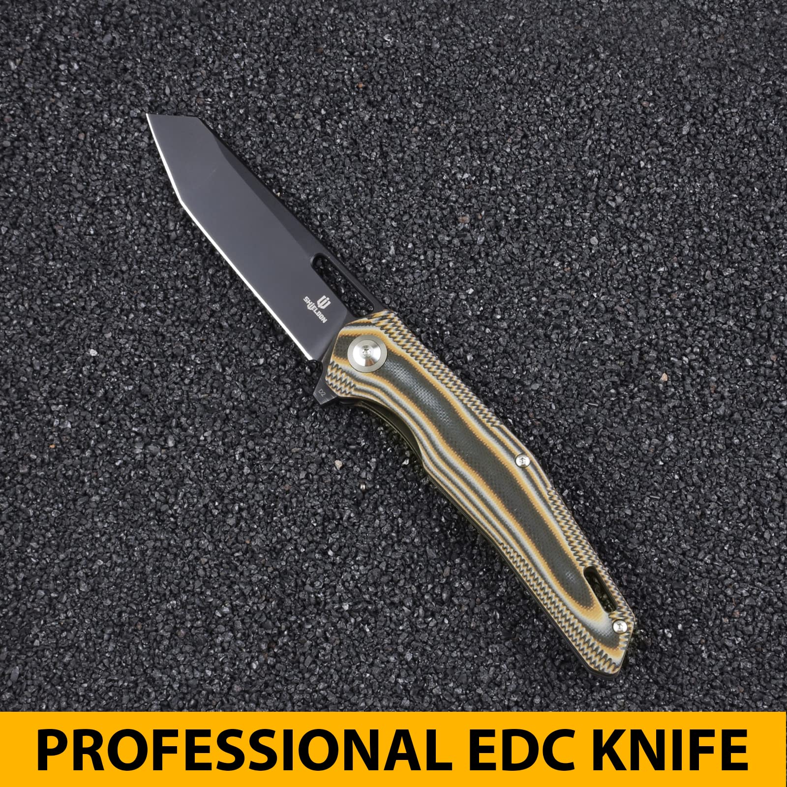SHIELDON Boa Pocket Knife, 3.82" D2 Plain Blade with G10 Handle Folding Knife, Thumb Hole and Flipper Opener,Unique Tool Gift for Everyday Carry