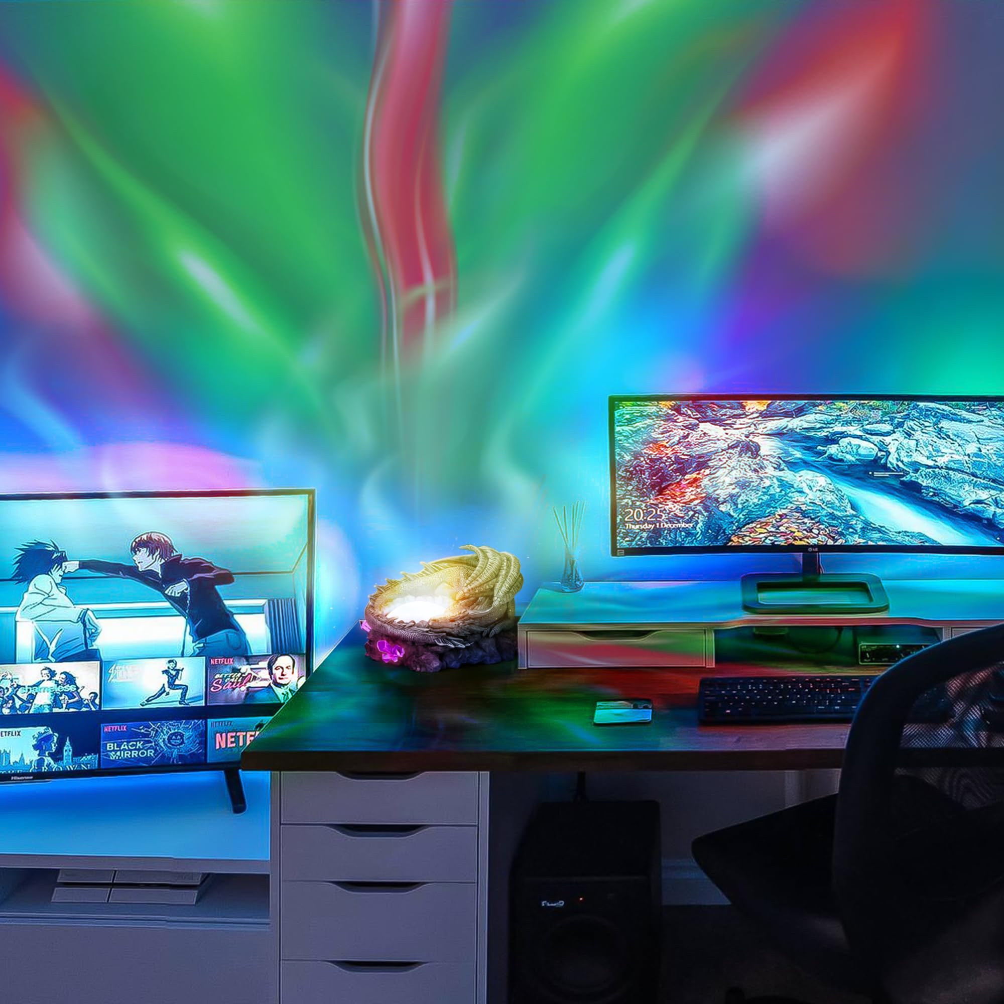YOYEE Dragon Egg Lamp, Nebula Night Light, Nice Christmas Gifts, Music Speaker and White Noise Machine. Mood Ambiance Lighting for Gaming Desk Decor. Aesthetic Dragon Decor