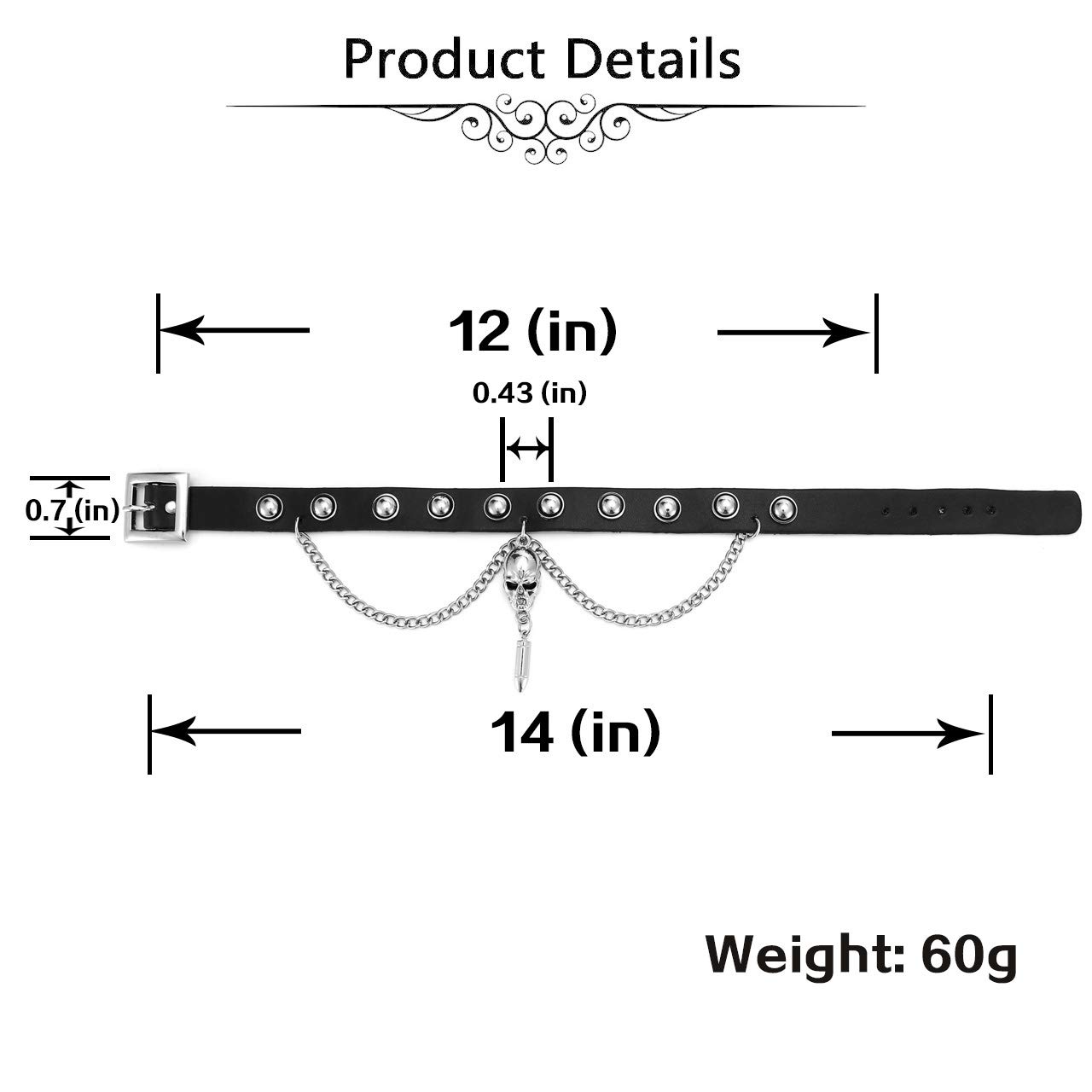 Zysta Unisex Genuine Leather Choker Necklace Adjustable Studed Collar Wide Band Chain Goth Punk Rocker Bold Costume Necklaces Women Gothic Accessory