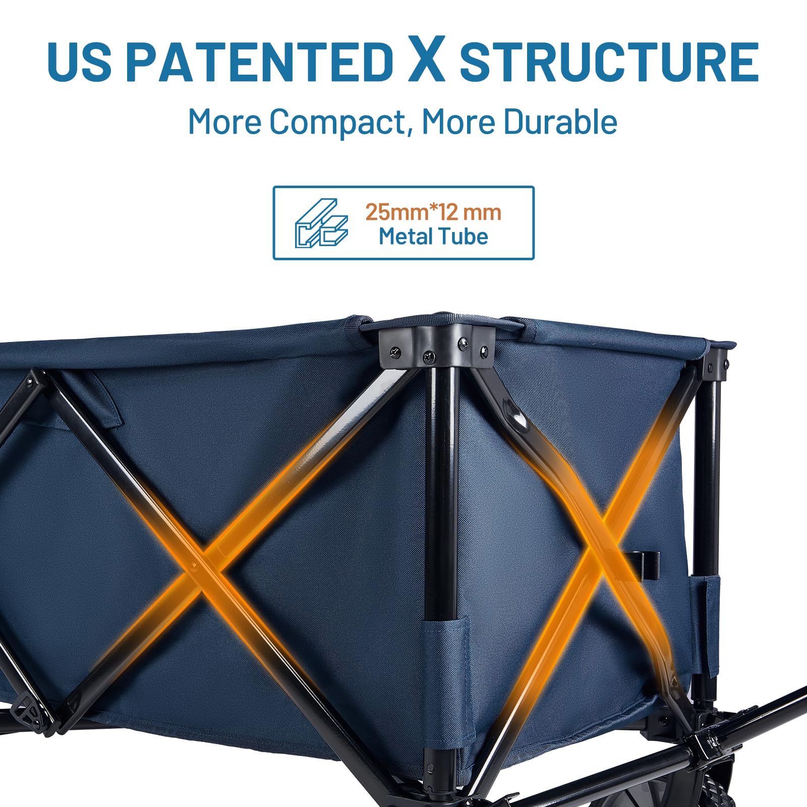 TIMBER RIDGE 51.2'' Extended Collapsible Wagon Cart with Cargo Net, 350LBS Heavy Duty Foldable Utility Wagon with Adjustable Handle, 250L Capacity Portable Cart for Camping Sports Shopping, Blue