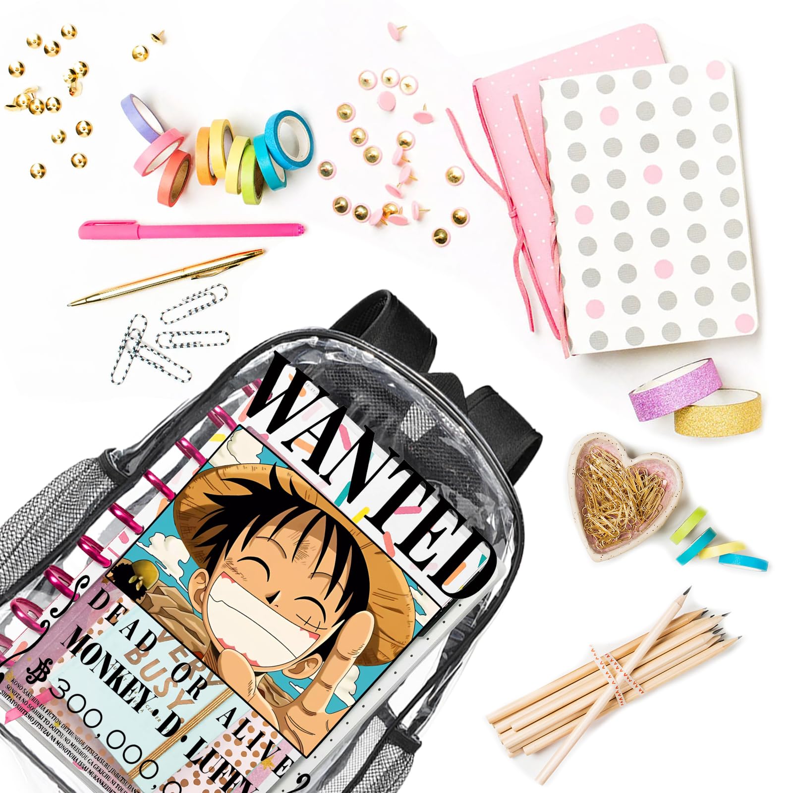 URYLVUG Japanese Anime Clear Backpack, Cosplay PVC Daypack, Heavy Duty See Through Shoulder Bag for Work, Transparent Plastic Bag for Boys Girls-Wanted