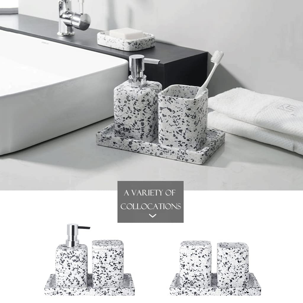 UTOYA Durable Pink Terrazzo soap Dispenser,3pcs-Bathroom Accessory Set,Home Vanity Countertop Fashion Décor-Toothbrush Holder,Storage Box,Tray Replacement