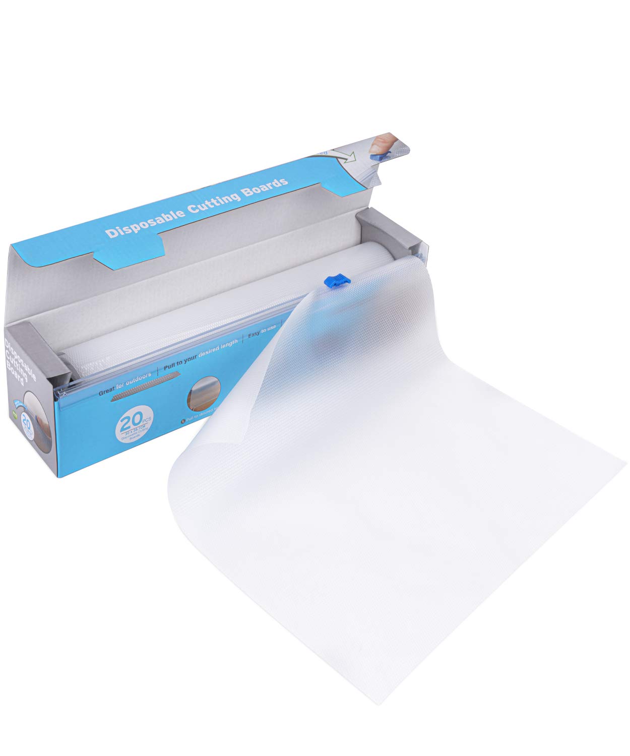 X Home Disposable Cutting Board with Built-In Cutter, for Kitchen, Camping, BBQ, RV, Traveling, Outdoor Activities, Food Grade Plastic, 12 In x 25 Ft