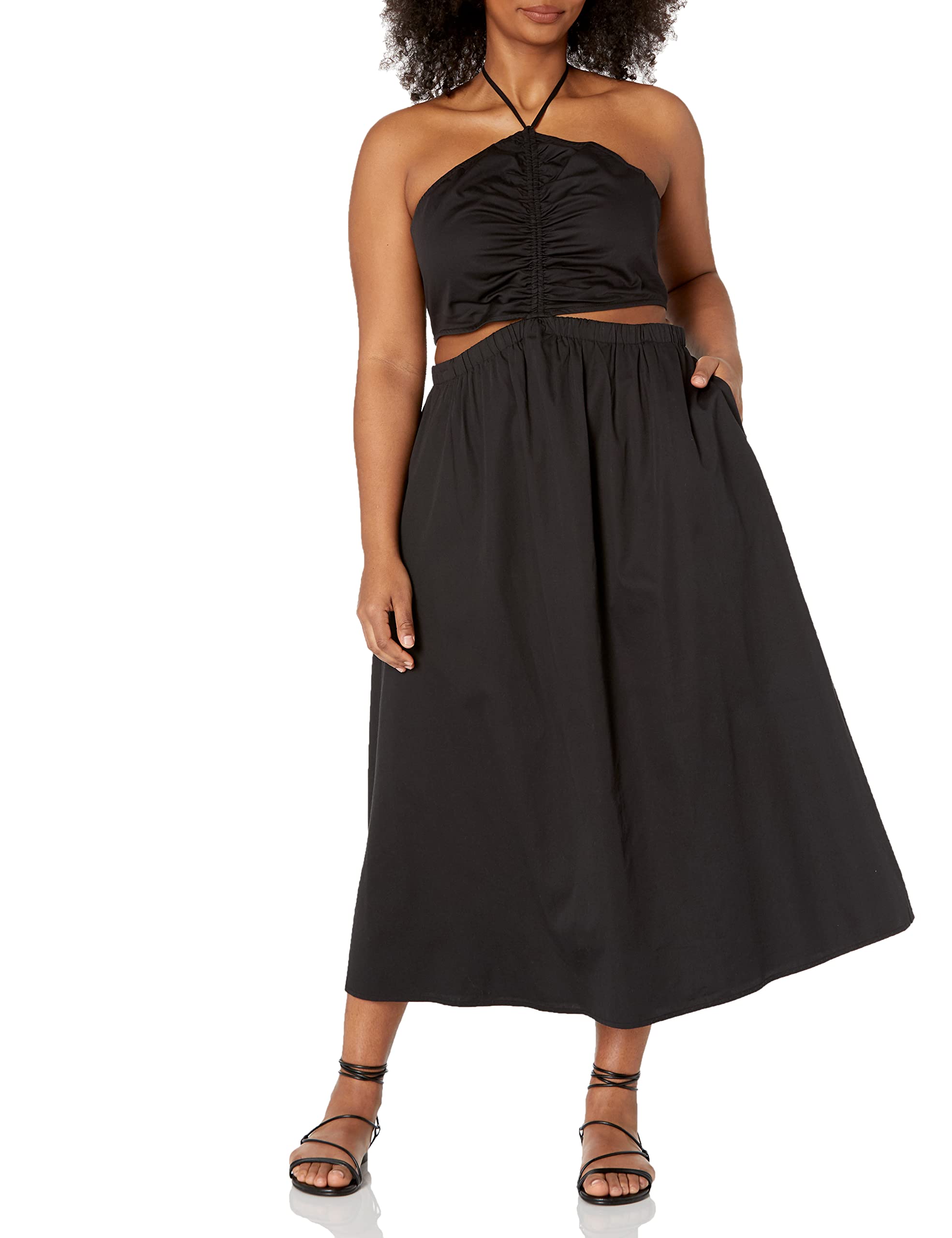 The Drop Women's Brinda Cotton Cutout Halter Maxi Dress, Black, L