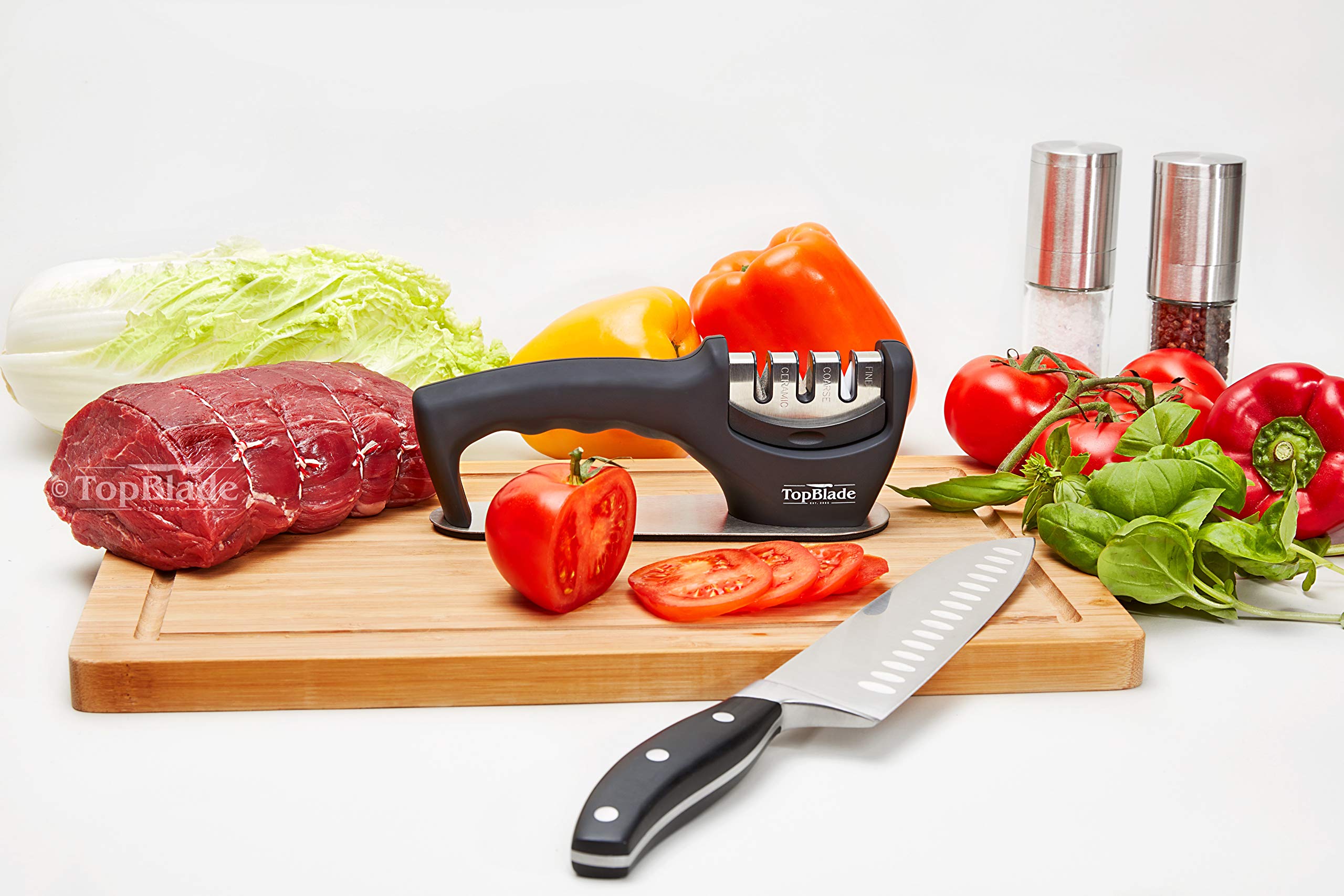 TopBlade 2021 β Upgraded 3-stage Kitchen Knife Sharpener to Restore, Sharpen and Polish Steel & Ceramic Blades β Improved Safety & Stability - Cut Resistant Glove Included