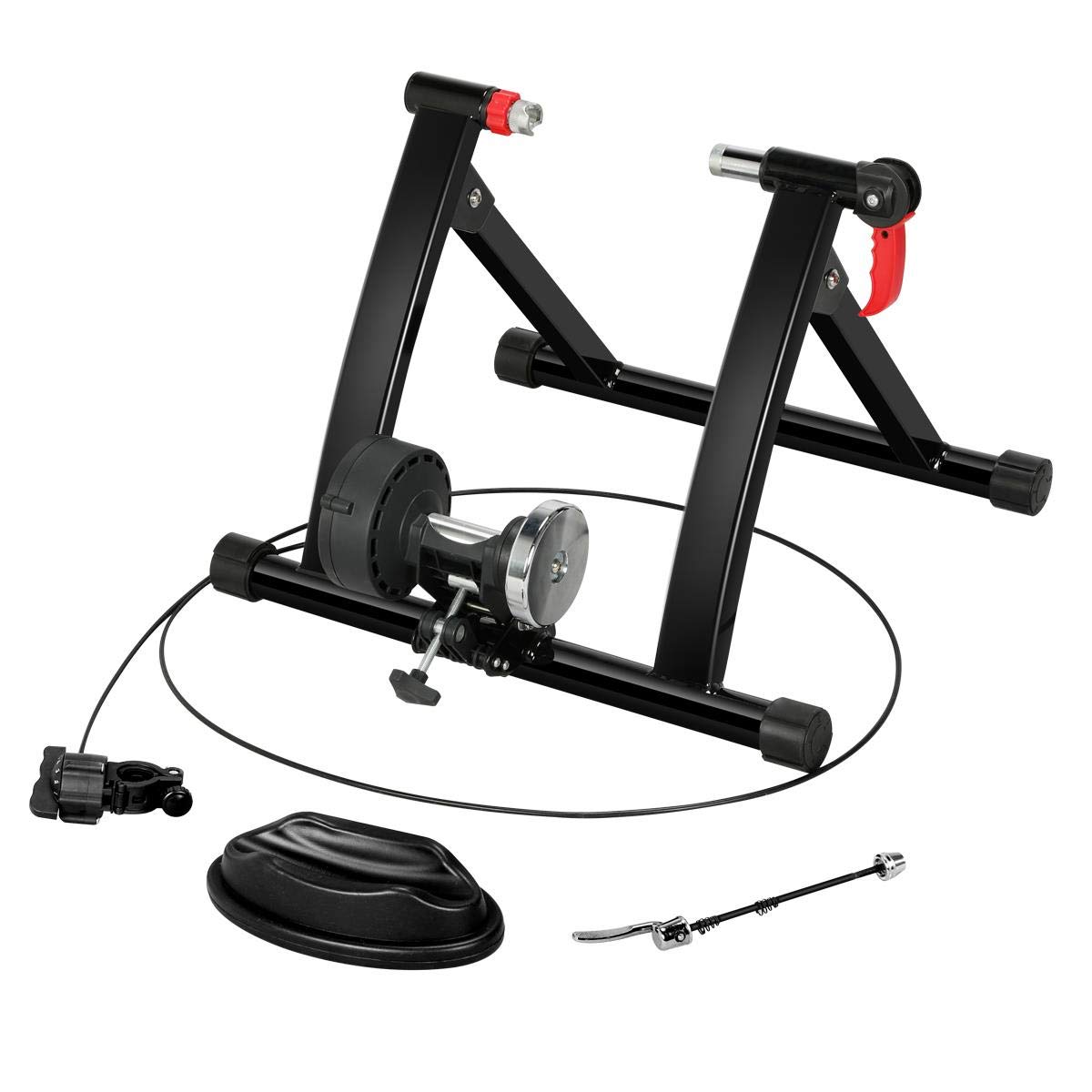 Topeakmart Magnetic Bike Trainer Stand Portable Bicycle Exercise Training Foldable Indoor Cycling Trainer w/Quick Release & Front Wheel Riser Block