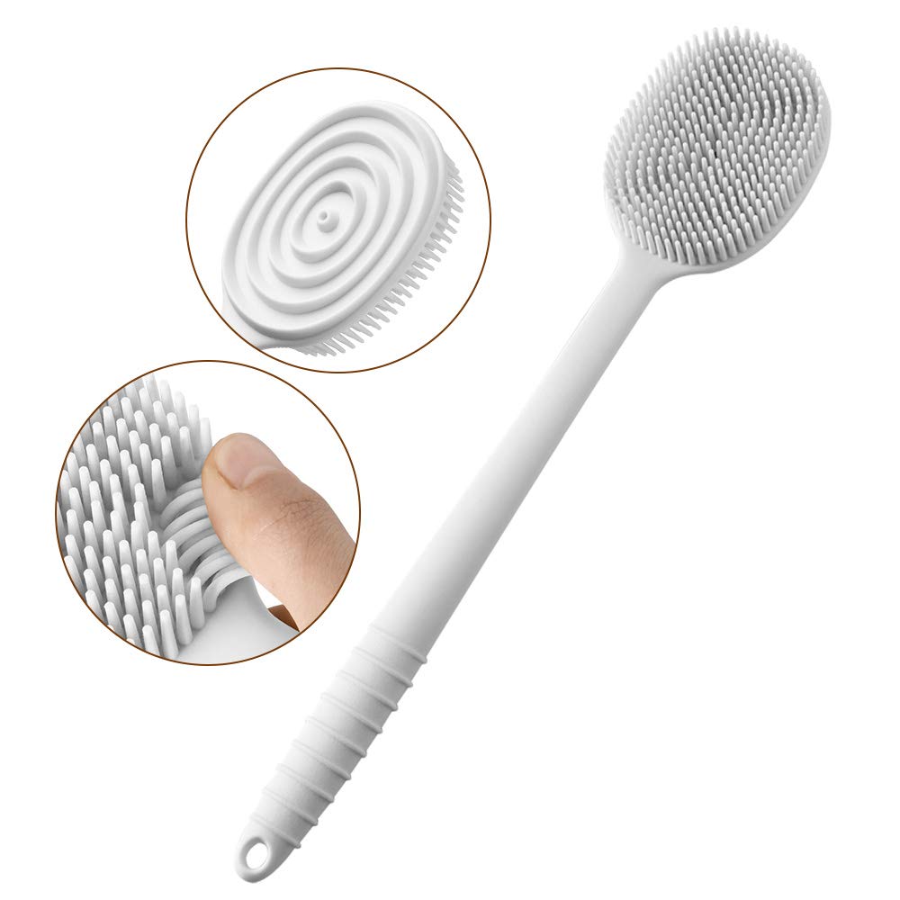 YAMYONE Ultra-Soft Silicone Back Scrubber Shower, Bath Body Brush with a Long Handle, BPA-Free, Non-Slip, White