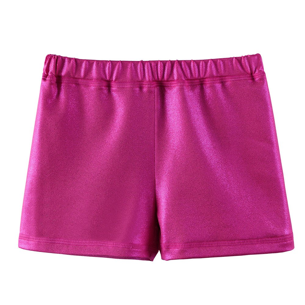 XFGIRLS Dance Shorts Set for Girls Sparkle Metallic Gymnastics Athletic Tumbling Shorts Hot Pink Size 7-8