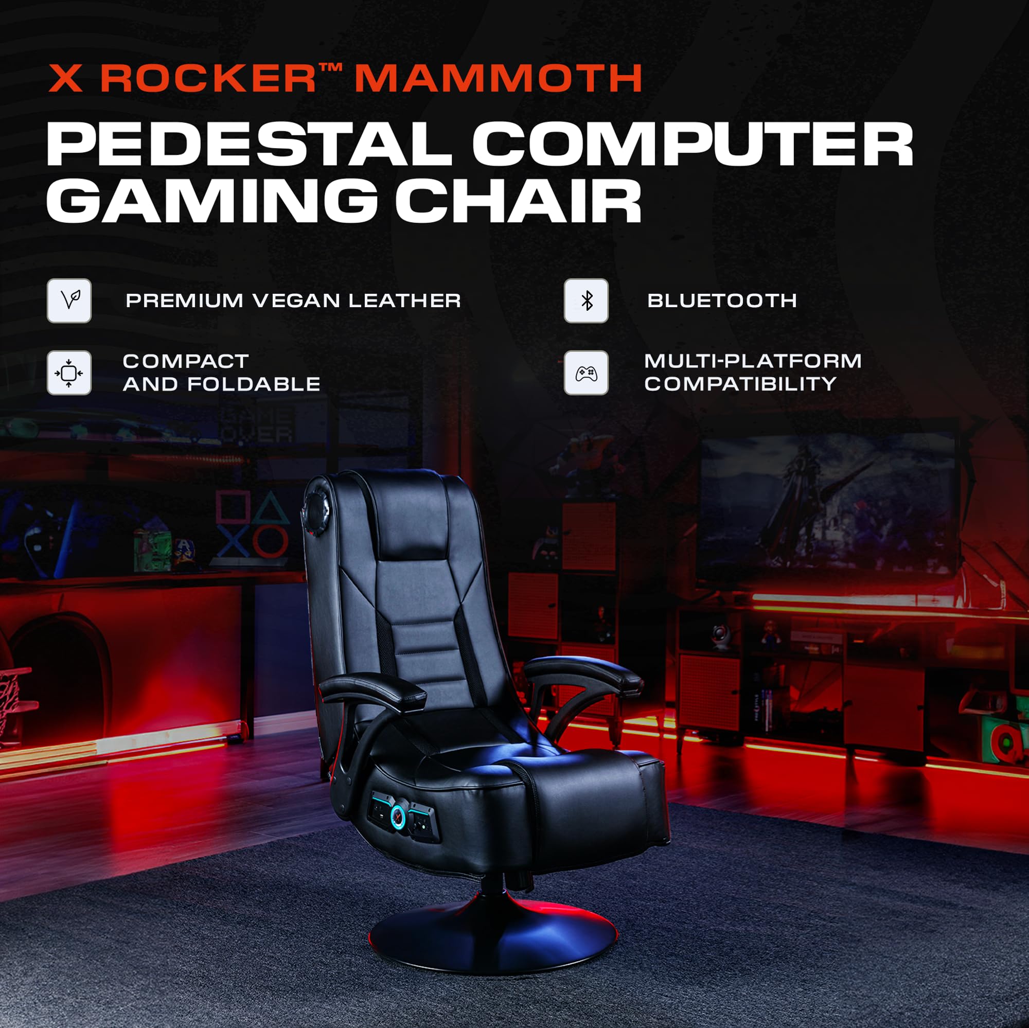 X Rocker PC Office Computer Gaming Chair Mammoth 2.1 BT Pedestal, 32.28" x 25.98" x 41.34", Black
