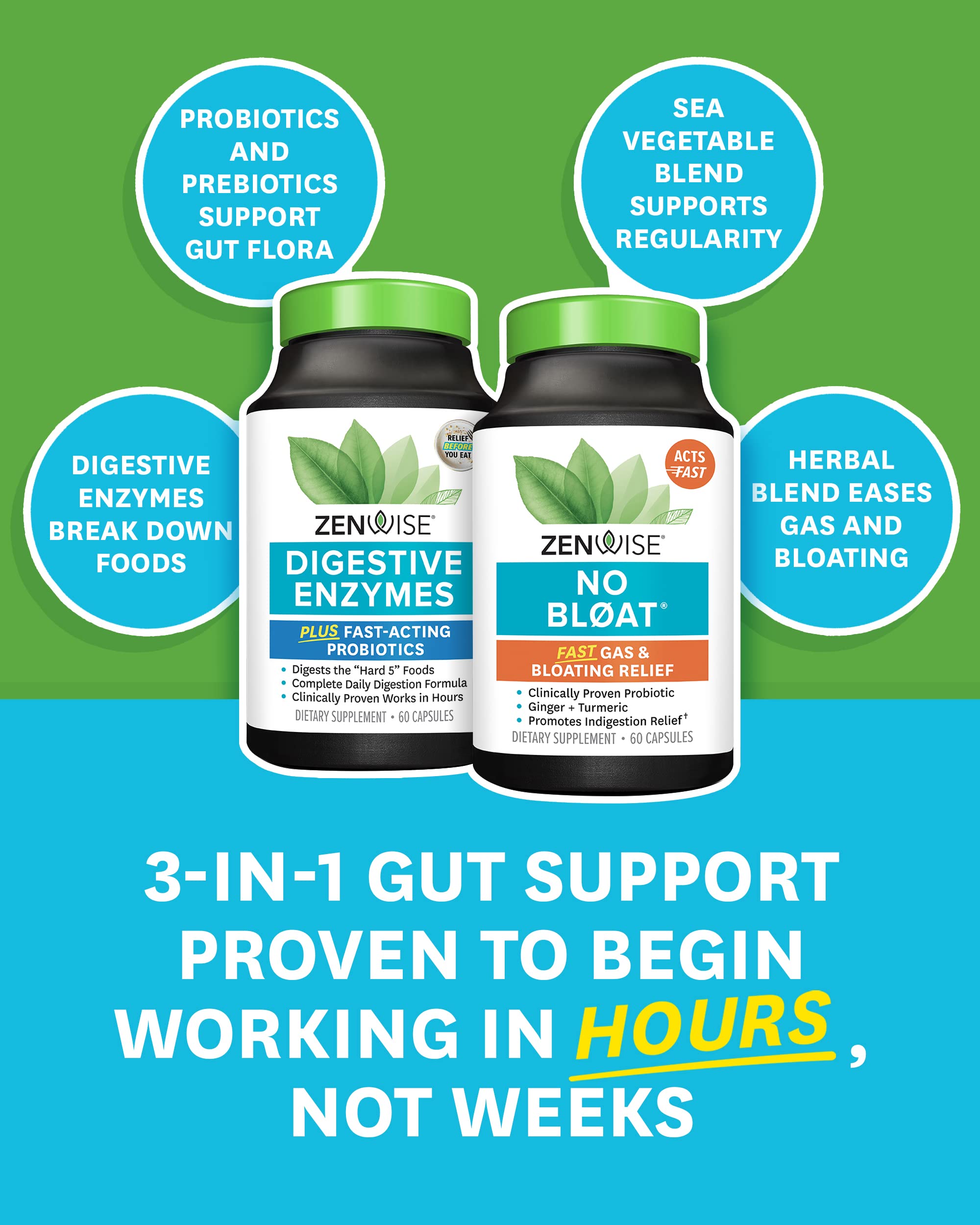 Zenwise Health Digestive Bliss Bundle - Digestive Enzymes, NO BLØAT, and Travel Size Tin