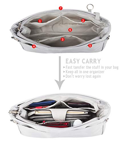 Vercord Expandable Nylon Handbag Purse Organizer Insert Liner Shaper Bag in Bag Beige Grey XLarge