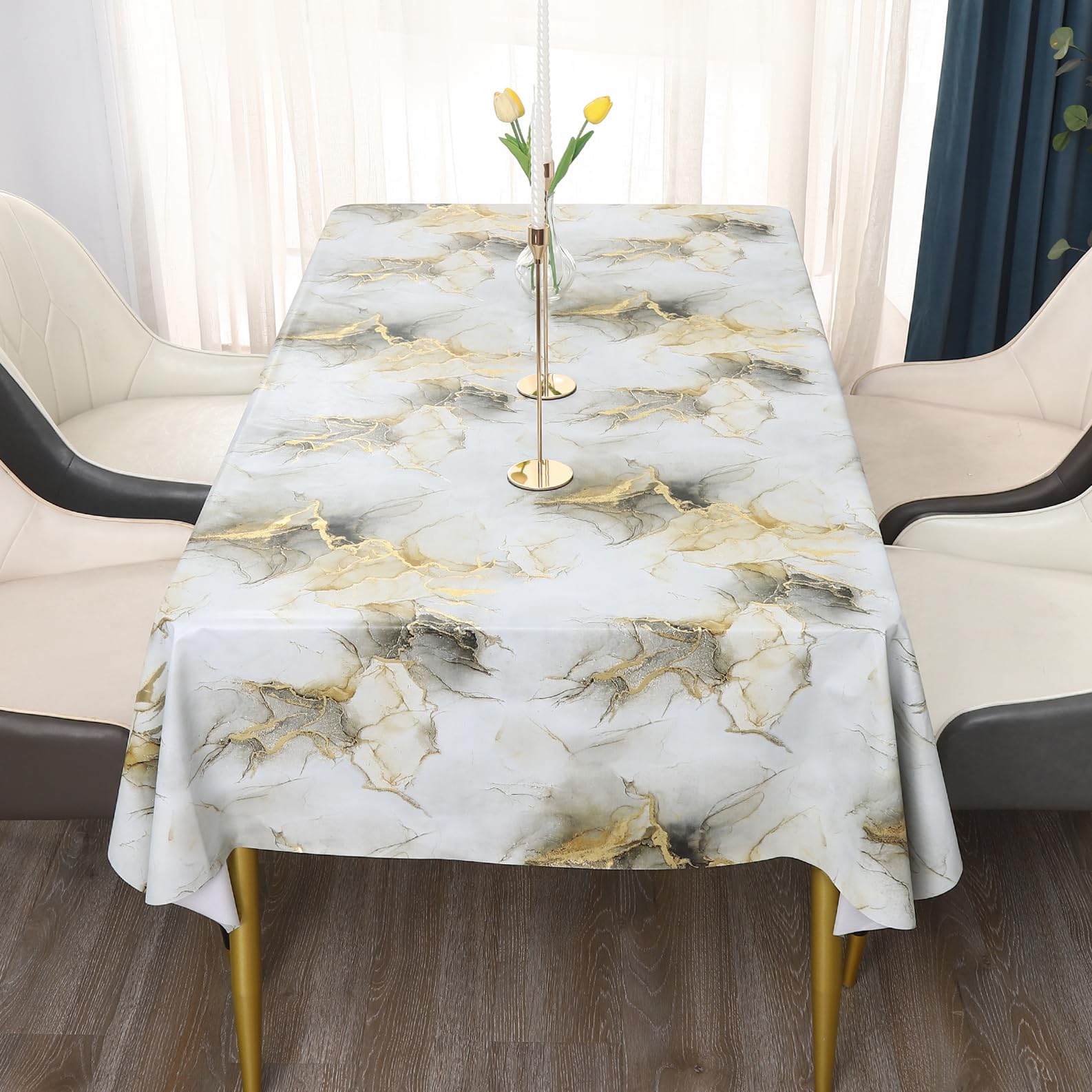 Walrus Heavy Duty Vinyl Tablecloth Waterproof Oil-Proof PVC Table Cloth Stain-Resistant Wipeable Rectangle or Square Table Cover Marble 54X78 Inch