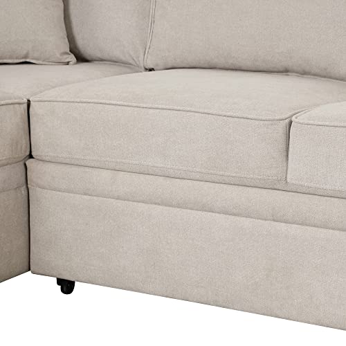 Verfur 87.4" Reversible Sleeper Sofa Bed, 2 in 1 Convertible Pull Out Sofabed with Cupholder, L Shaped Corner Couch with Storage Ottoman for Living Room,Bedroom and Small Apartment