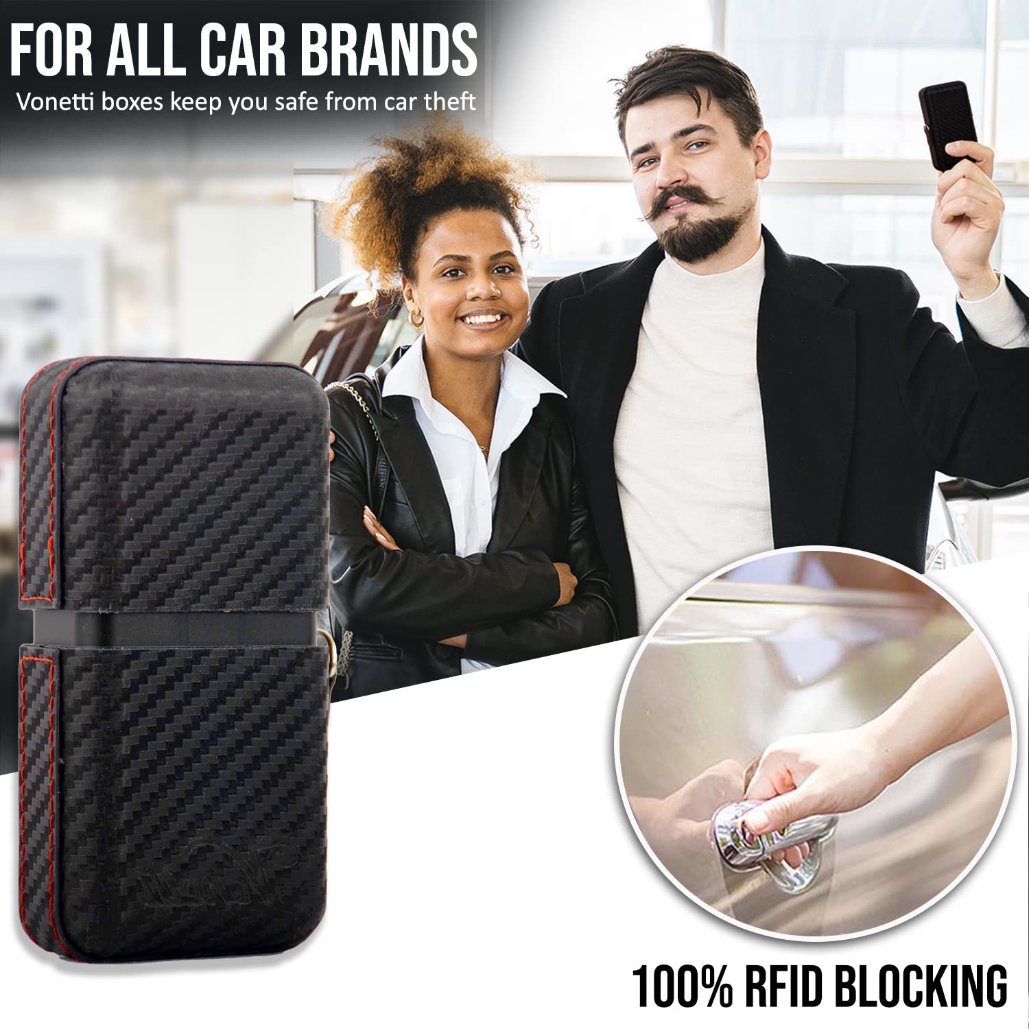 VONETTI Alpha Shield CARBONE - Premium RFID Signal Blocker Box - Smart Car Key Faraday Signal Protector, Keyless Go RFID Blocking Case, Crypto Wallet Safe Box, Signal Blocker Faraday Tin (Black)
