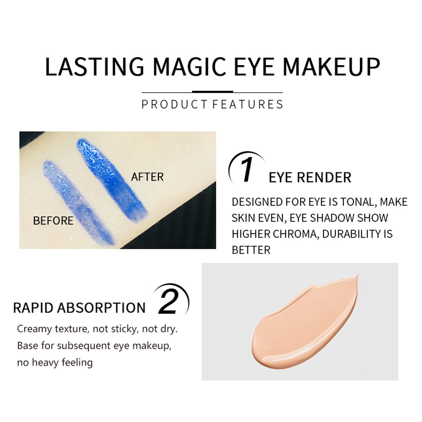 WALULAN Eye Shadow Primer, Liquid Eye Shadow, Brighten Eye Primer, 24 Hours Long Lasting Makeup, Moisturizing Eye Glossy
