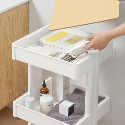 ZYLLZY Rooling Cart, 3 Tier Rolling Shelves Variable Lockable Casters Versatile Mobile Organizer with Lid, Rolling Storage Rack for Office, Home, Kitchen, Bedroom Bathroom