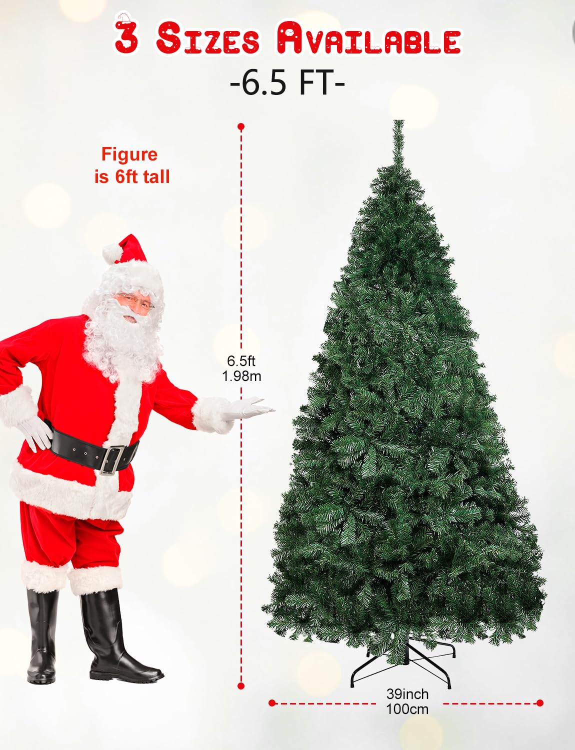 YouMedi 6.5ft Premium Spruce Artificial Holiday Christmas Tree for Home, Party Decoration, Easy Assembly, Metal Hinges & Foldable Base - Fire-Resistant Material