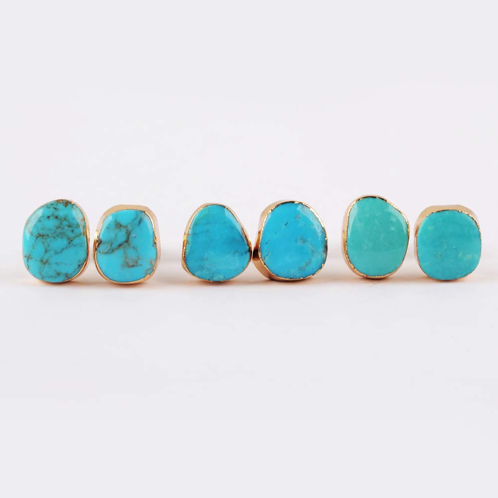 ZENGORI Turquoise Earrings Post Stud Natural Stone Jewelry for Women 1 Pair G1017