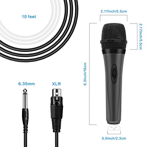 Wired Karaoke Micrphones,Handheld Dynamic Vocal Microphone,Unidirectional Mic for Singing with On/OFF Switch and 10ft Detachable XLR Cable for Voice Amplifier,PA System, Singing Machine, Church(Gray)