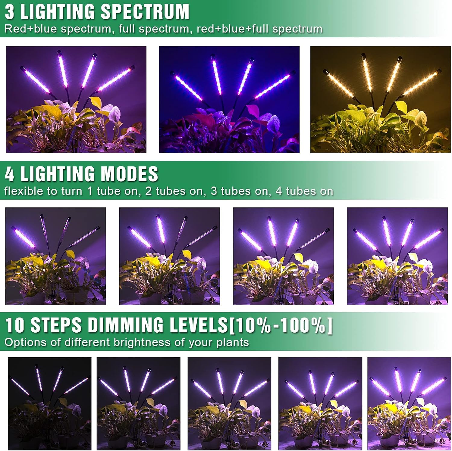 zyzykeji LED Grow Lights for Indoor Plants with 15-60 inches Adjustable Tripod Stand Plant Light with 4/8/12H Timer with Remote Control