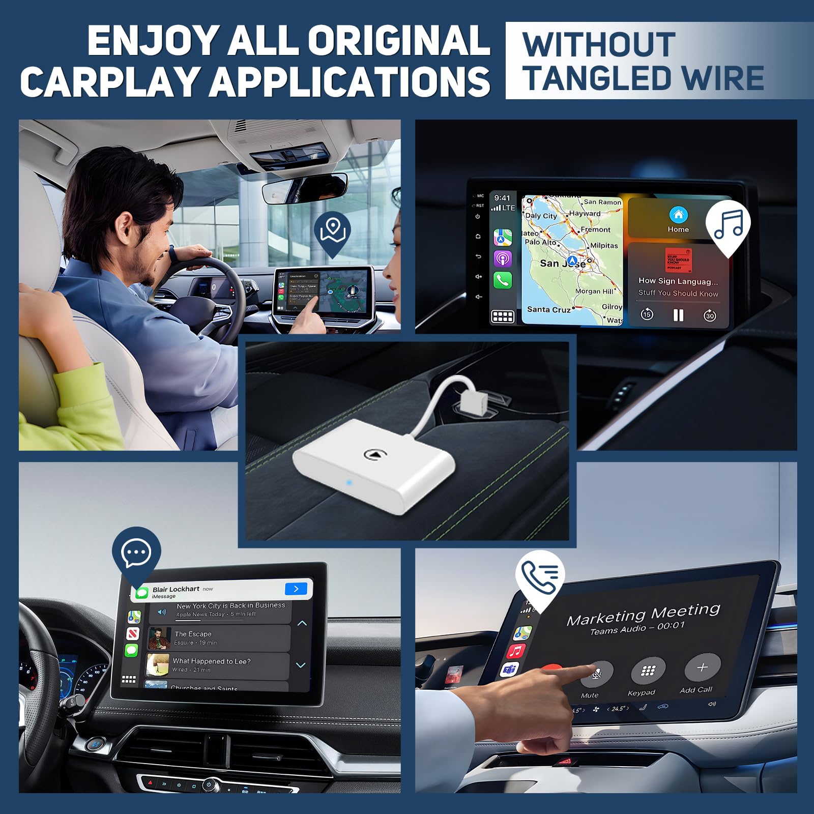 WOLIOS Wireless Carplay Adapter for Factory Wired CarPlay Apple Carplay Wireless Adapter Plug & Play Wired to Wireless CarPlay Dongle 2024 Update Low Latency